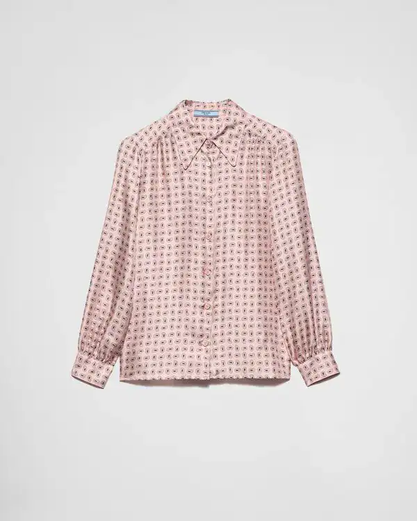 Prada Printed Silk Twill Shirt - Alabaster Pink | Editorialist